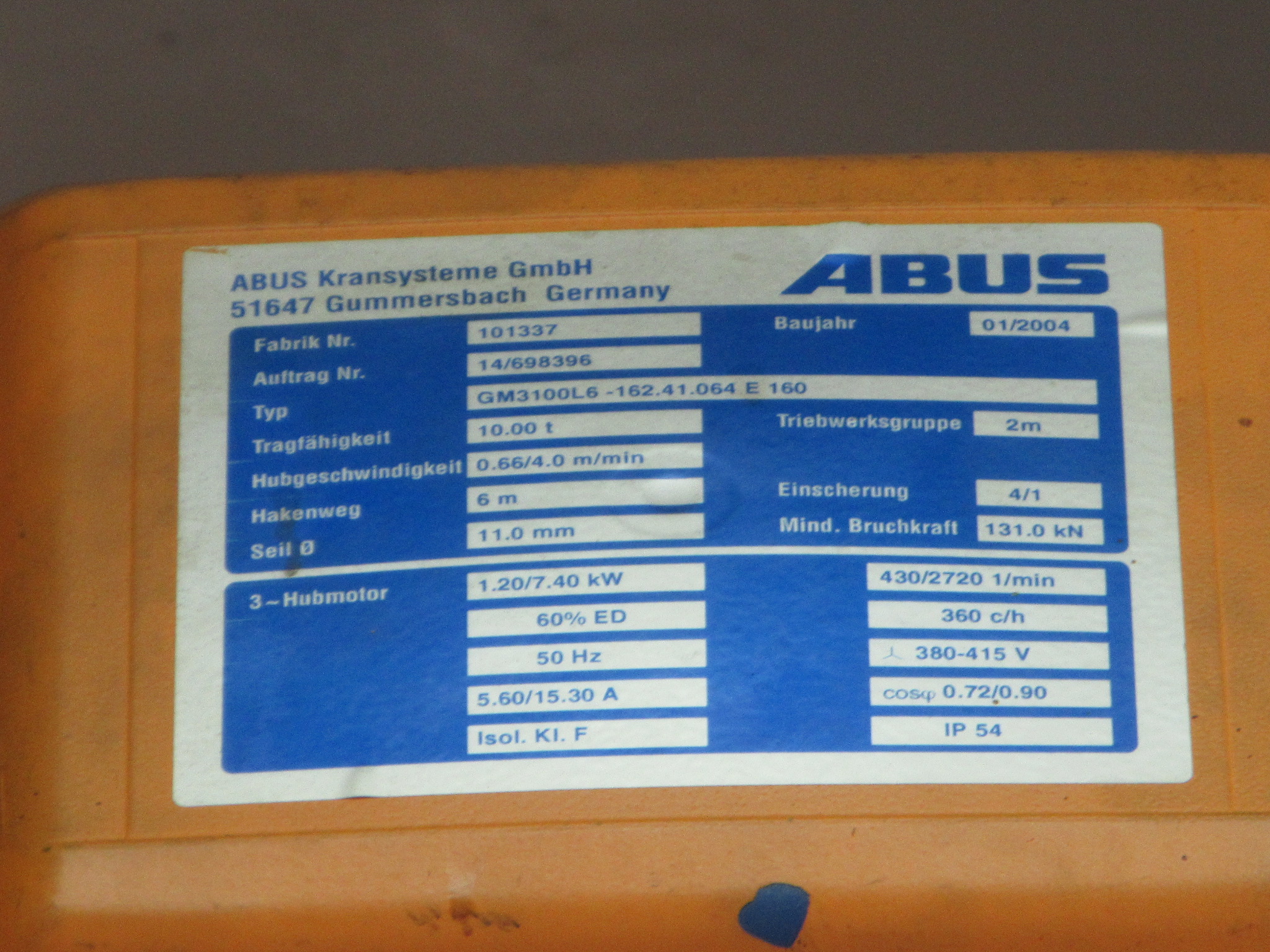 ABUS Portalkran Brückenkran Kran Kranhimmel Hallenkran Kranbahn 10000Kg ...